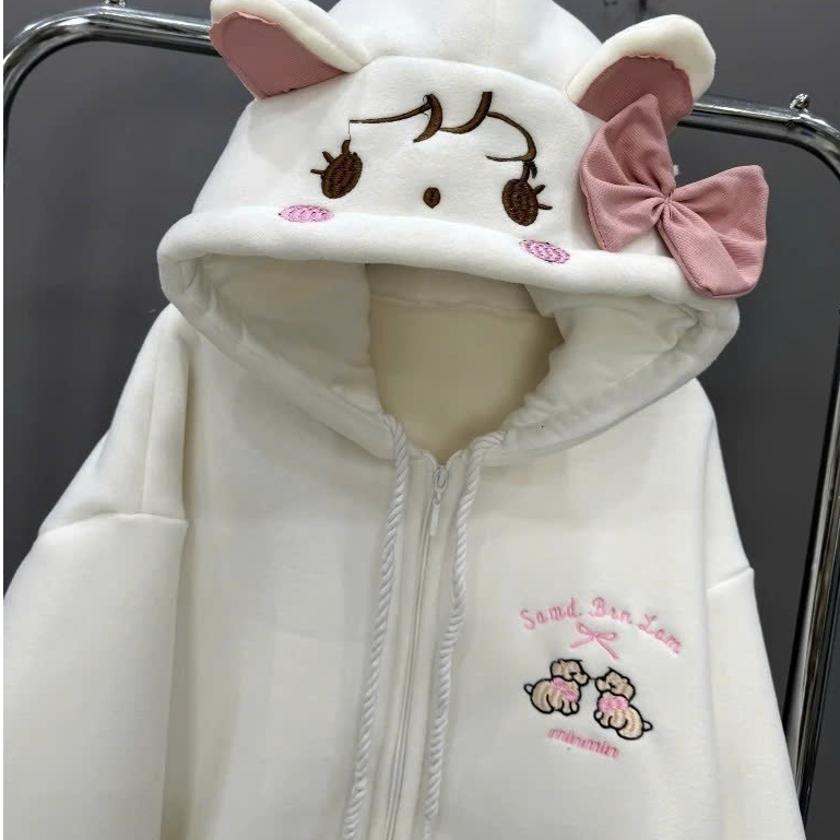 Miu Miu cat ear zip pocket felt jacket embroidered with hat logo and ...