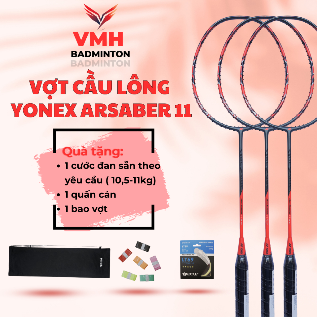 Yonex ArcSaber 11 Play 4UG5 badminton racket pre-strung 11kg, free full strings, handle wrap ...