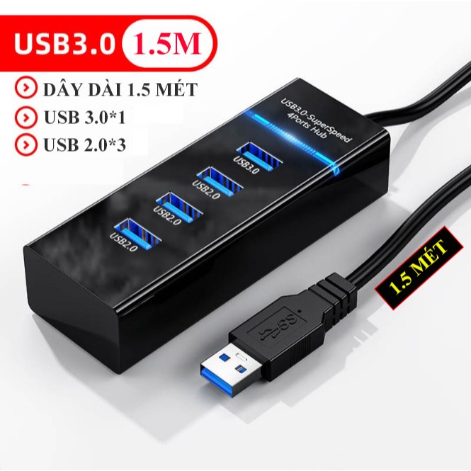 4-port USB 3.0 splitter 1.5 meters long and 2 meter long USB port cable ...