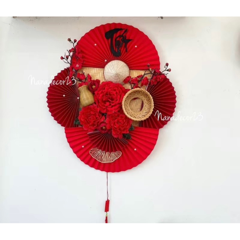 CNY decorative fan set (shop sends complete accessories as shown, with ...