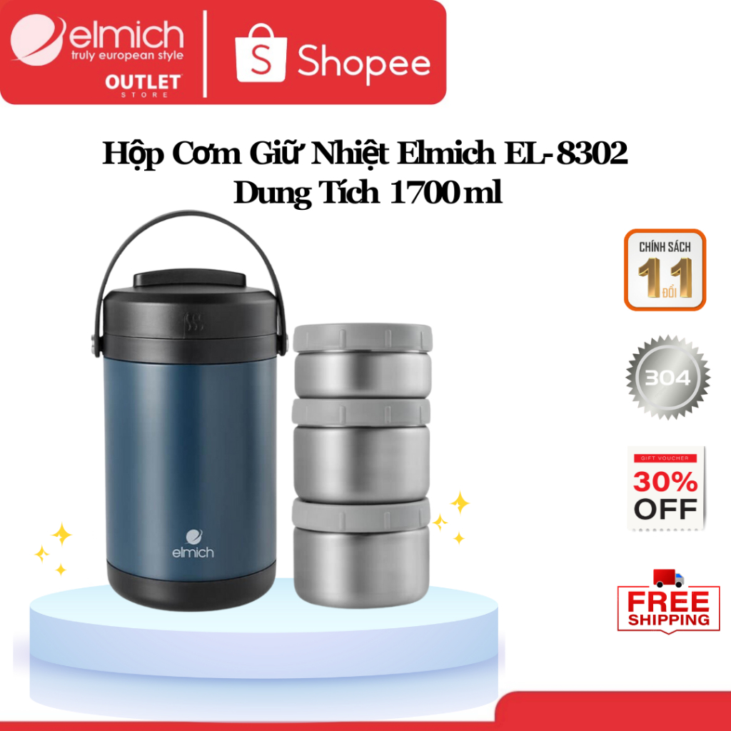 Elmich EL-8302 Thermal Lunch Box (Capacity 1700ml, 304 Stainless Steel ...