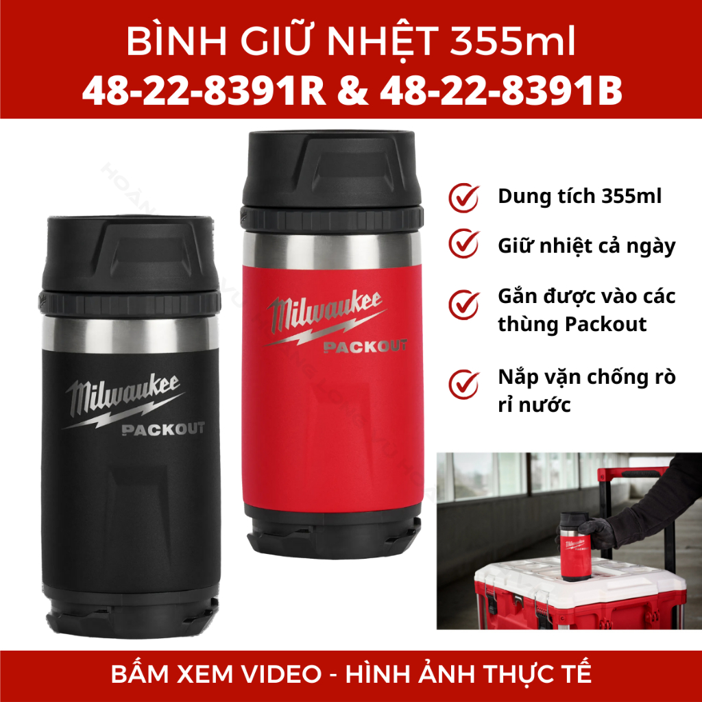 Packout Thermos Bottle 12Oz (355ml) Milwaukee 48-22-8391 keeps hot and ...