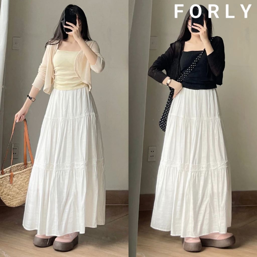 Forlyoffical long midi skirt with 4-layer flared design in flowing silk ...