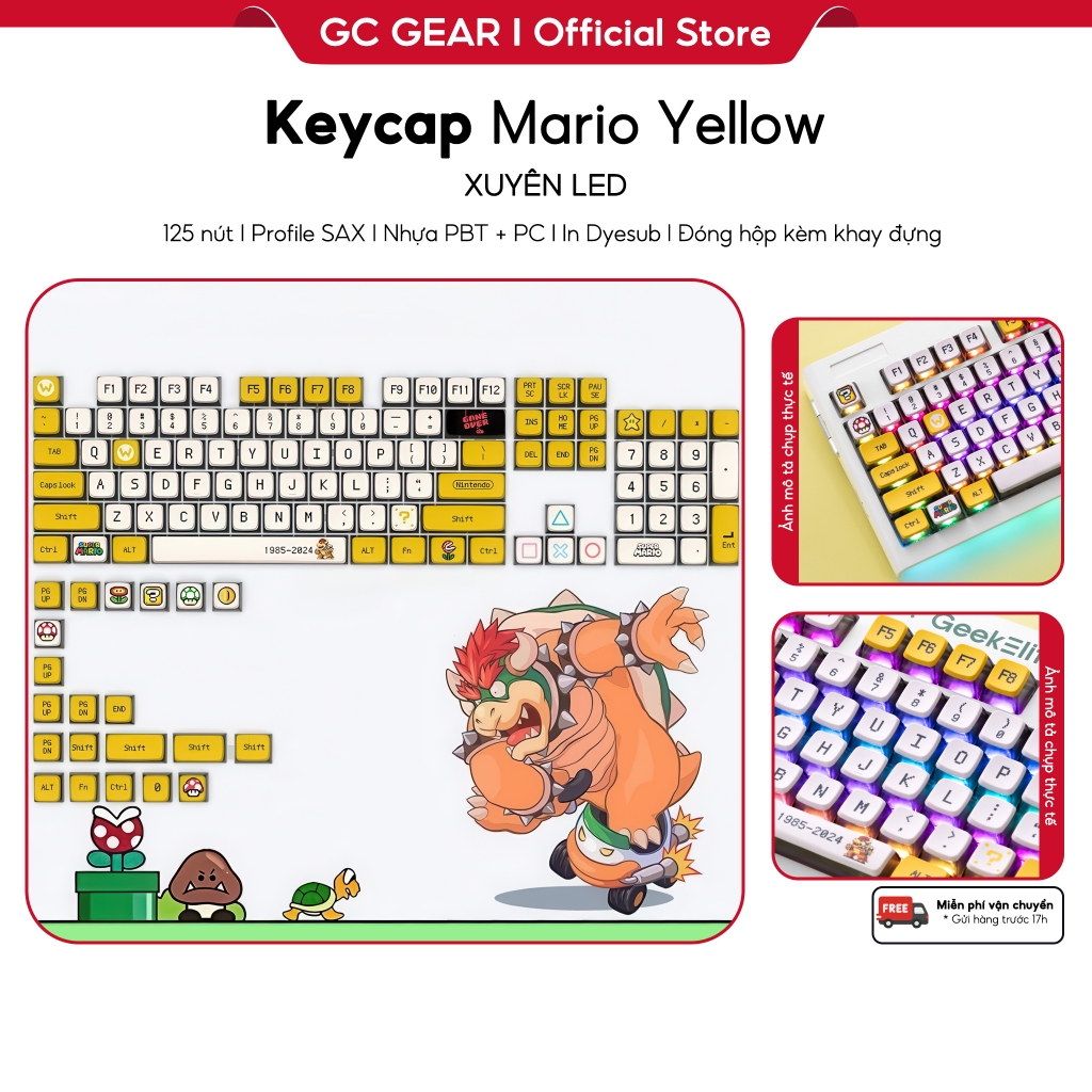 Mario Yellow Pudding Keycap 125 PBT plastic buttons through led ...