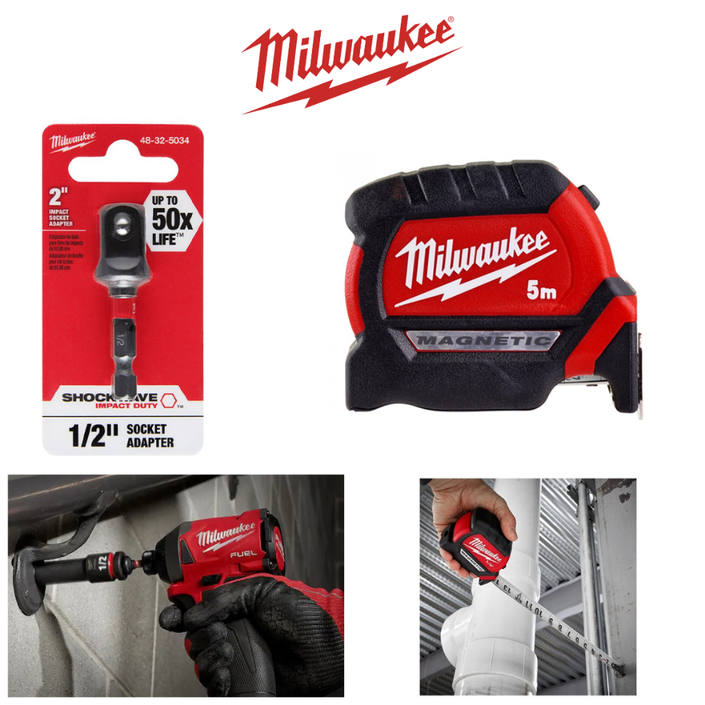 2m 5m ruler and Milwaukee 1/2 inch screw to bolt adapter. Genuine ...