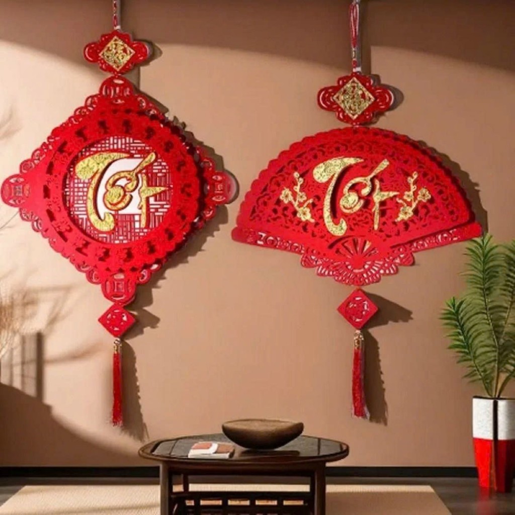 Decorative velvet fans CNY 2025, decorative red lanterns Lucky wallCNYs ...