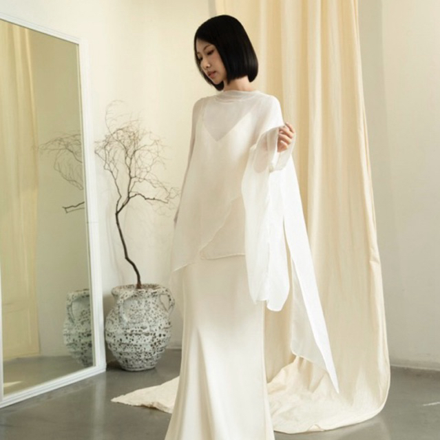 Thin, light glass chiffon cape with scarf Jacket | Shopee Malaysia
