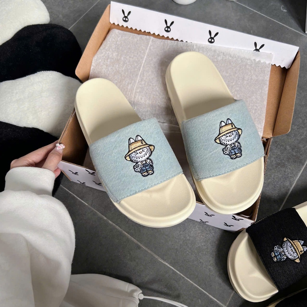 Labubu sandals embroidered with hot denim, cute 4cm high sole - FullBox ...