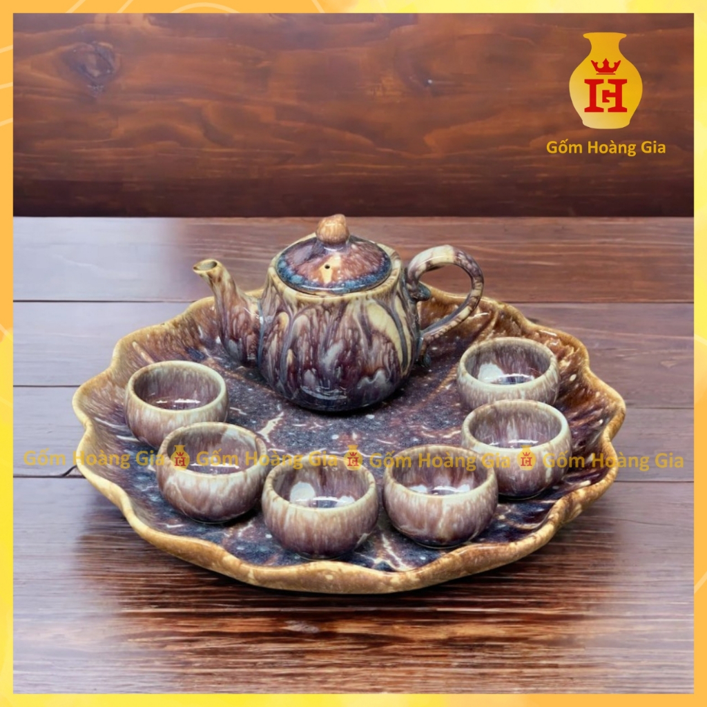 Genuine Bat Trang ceramic lotus leaf tray tea set, beautiful, high ...