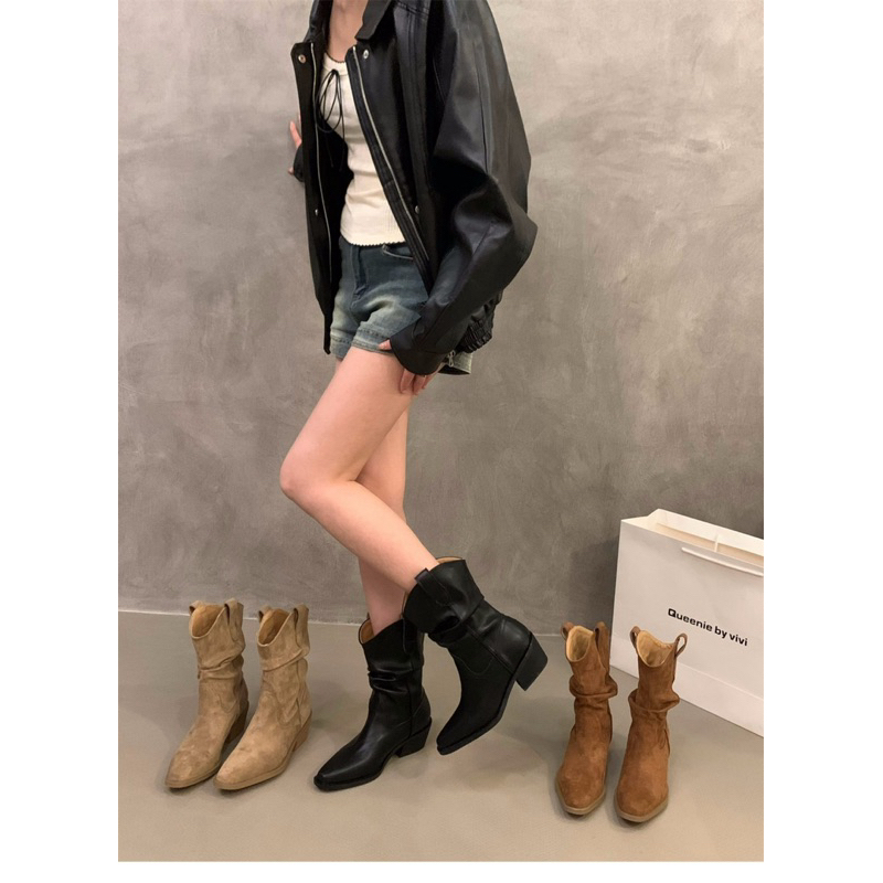 [AVAILABLE] Dapai SHOW wrinkled low-cut cowboy boots with pointed toe ...