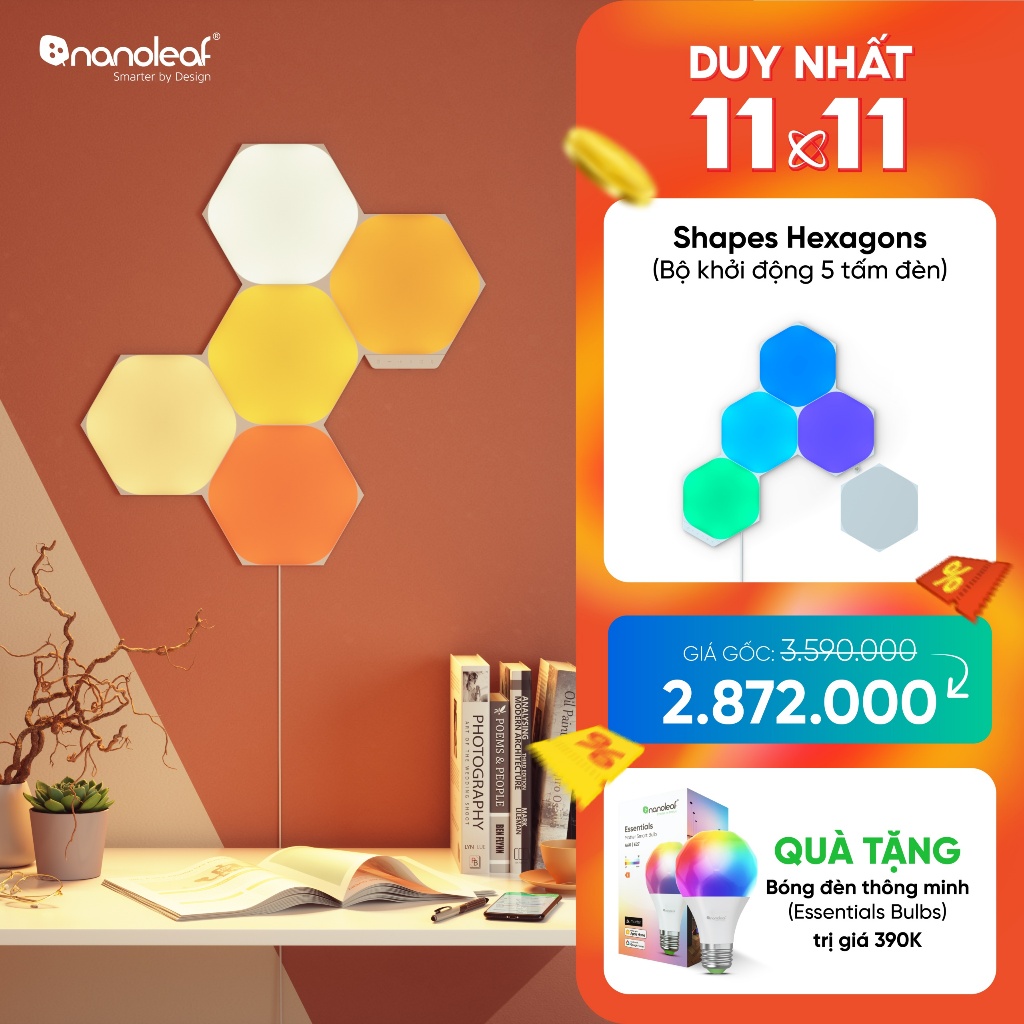 Nanoleaf Shapes Hexagonal Smart Assembly RGB LED Light with 5 Light ...