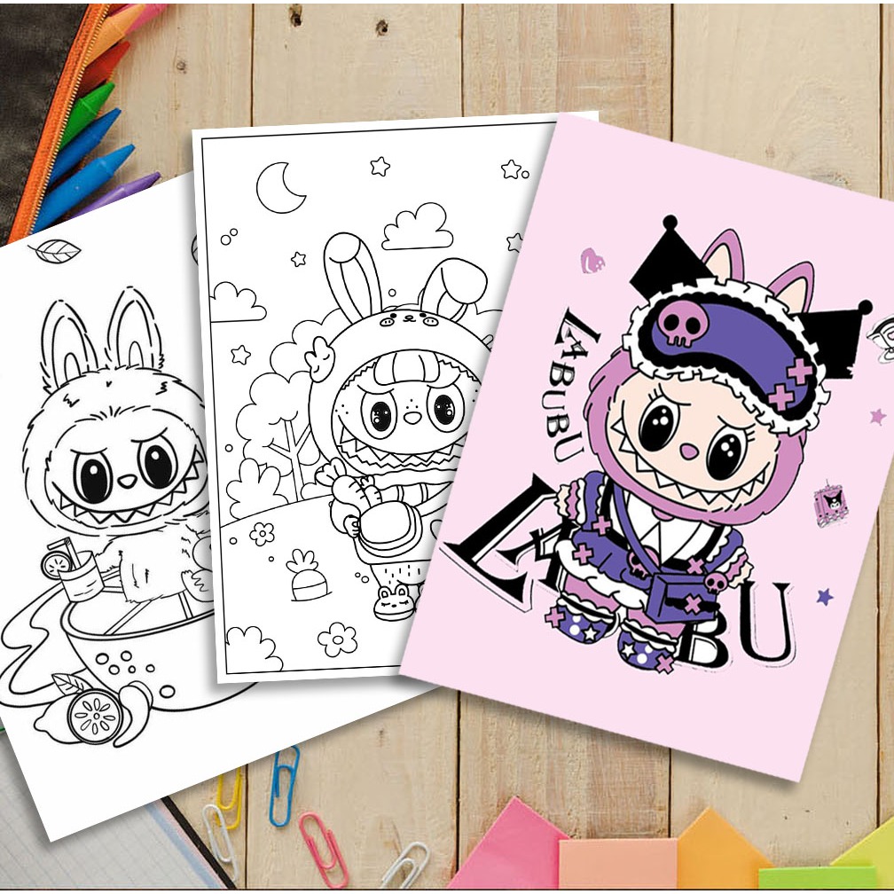 Set of 50 coloring pages for children with Labubu theme Size A4, A5 ...