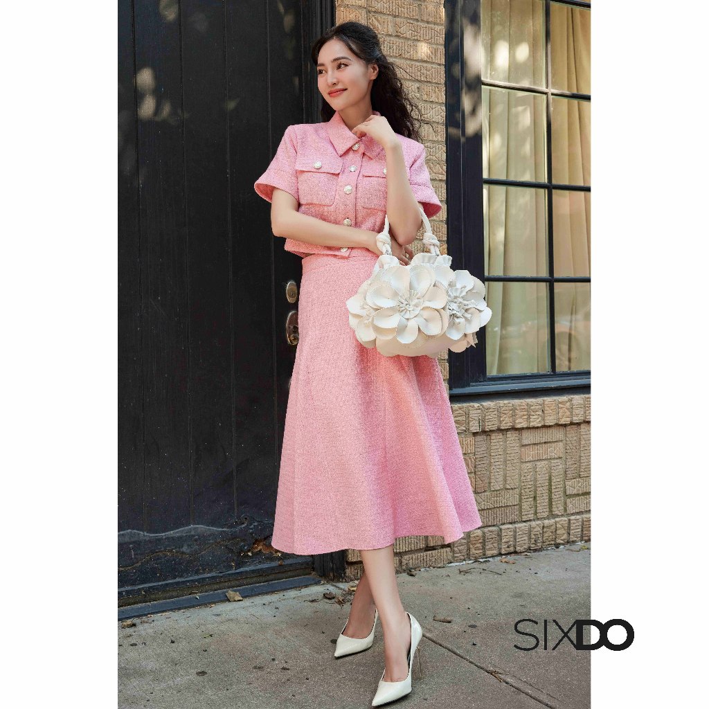 Sixdo Pink Midi Tweed Skirt (Pink Midi Tweed Skirt) | Shopee Malaysia