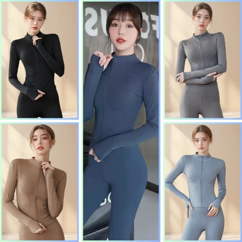 Cheap, quality figure-flattering yoga gym set with zip-up jacket ...