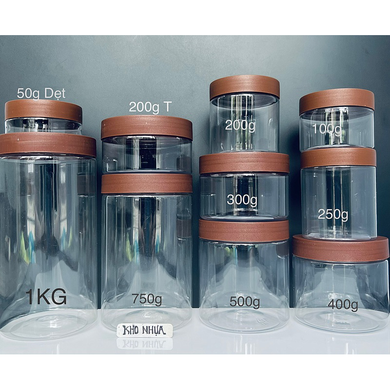 Pot with matte BROWN lid - Transparent plastic jar with GREAT BROWN lid for FOOD STORAGE ...