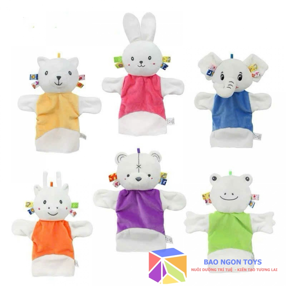 Animal-shaped fabric hand puppets used to tell stories for children ...