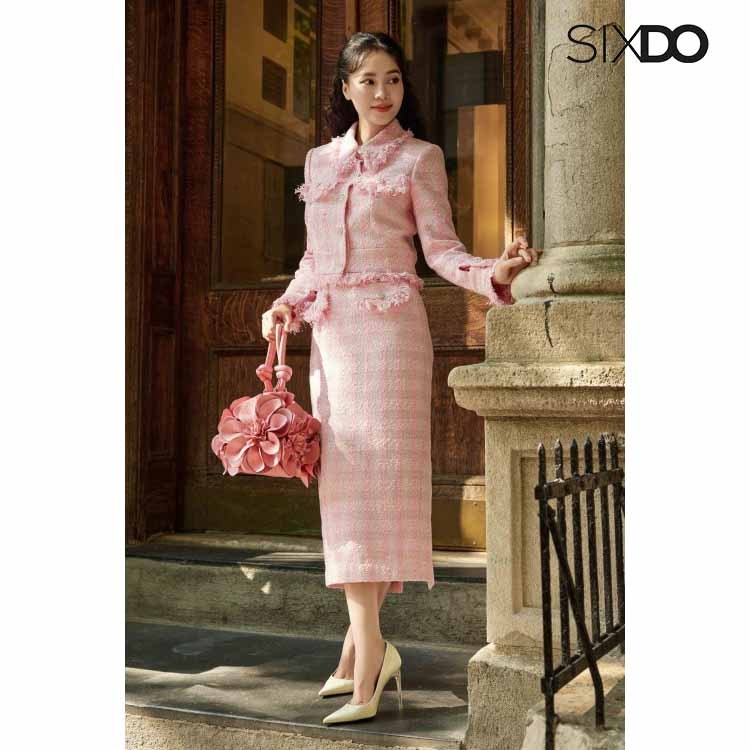 Sixdo Long Tweed Skirt (Light Pink Midi Tweed Skirt) | Shopee Malaysia