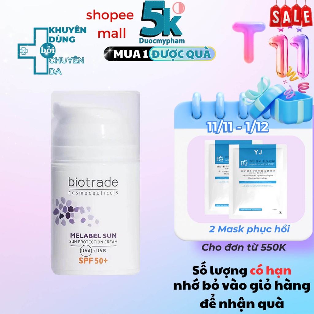 Biotrade Melabel Sun Cream SPF50+ - For acne-prone, sensitive and post ...