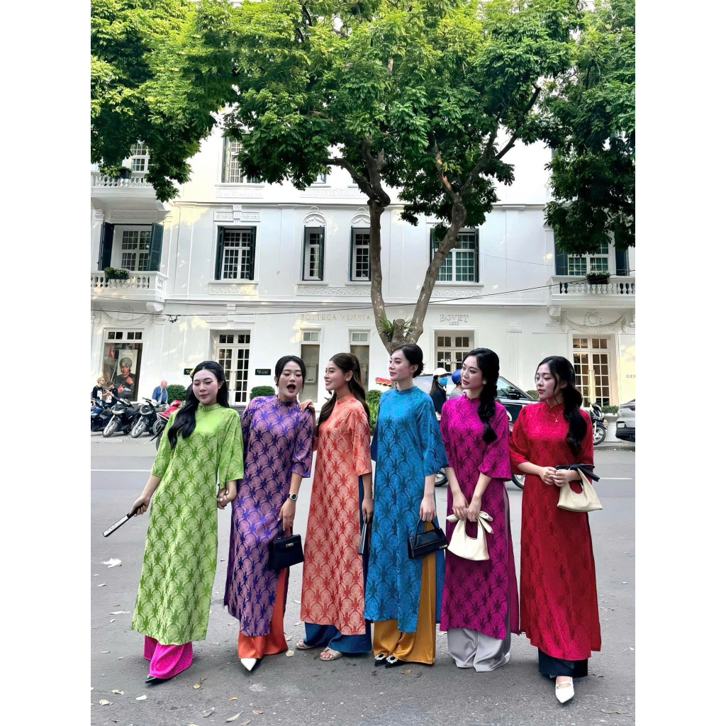 Modern women's silk brocade ao dai, CNY 2025 ao dai, all colors, all ...