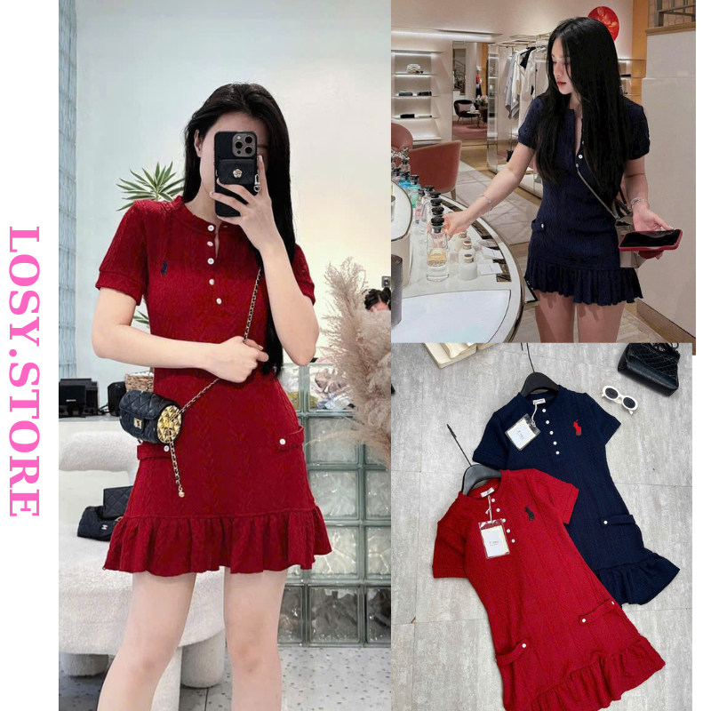 Rope collar wool dress with horse embroidered pattern and flared hem ...