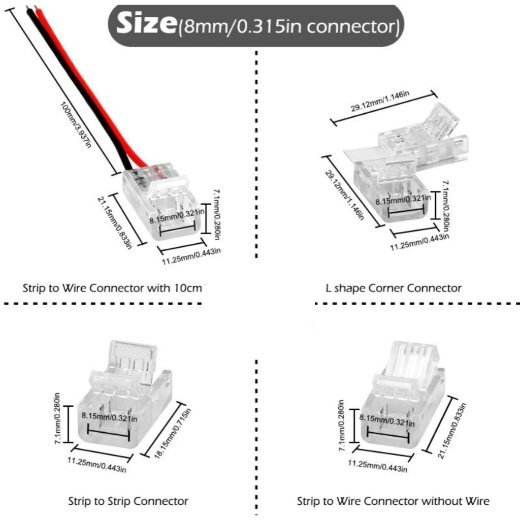 Transparent 2-Pin Led Connector Accessories, Straight Connector Clip ...