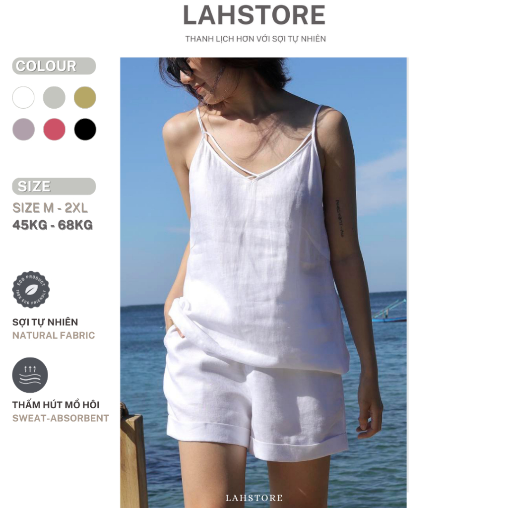 LAHSTORE women's 2-piece shirt, V-neck scratched linen, criss-cross ...