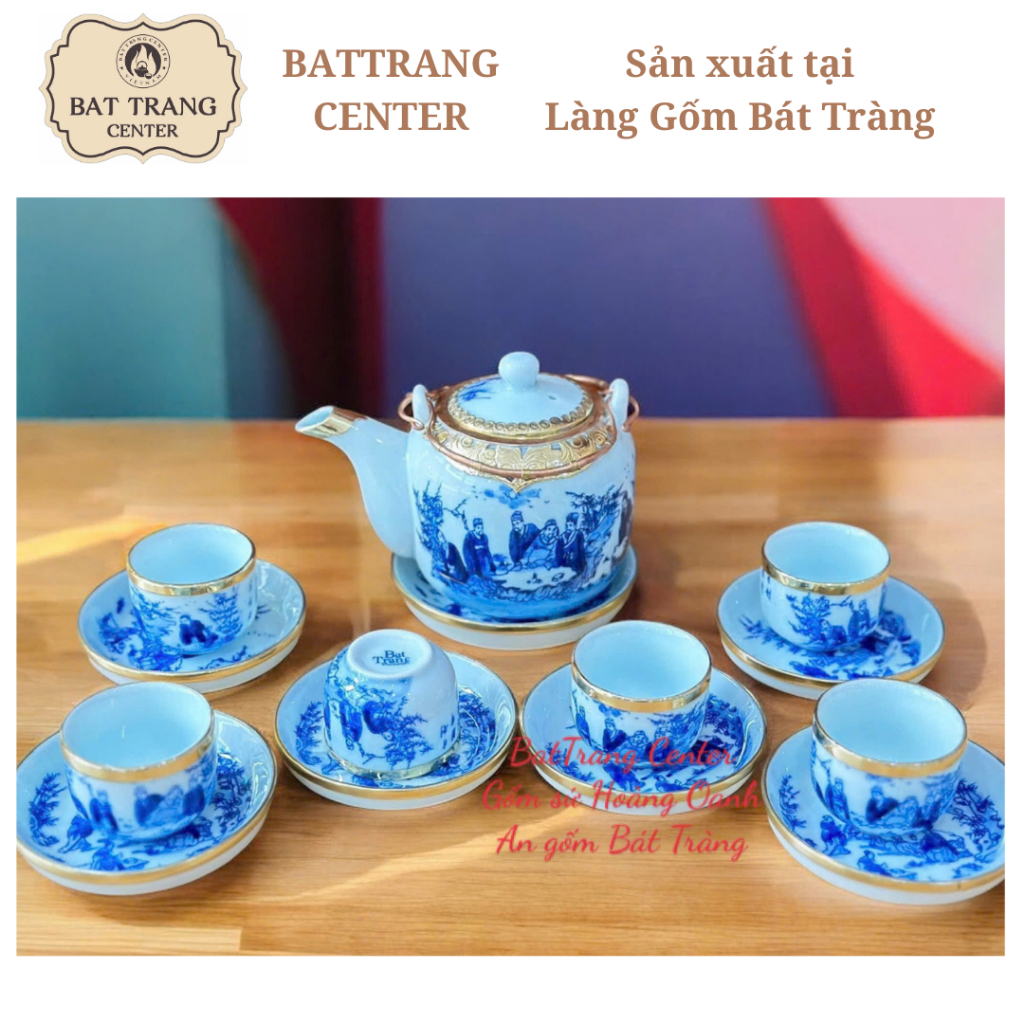 Bat Trang tea set - Lam Co enamel, Bronze Jade painted with Truc Lam ...