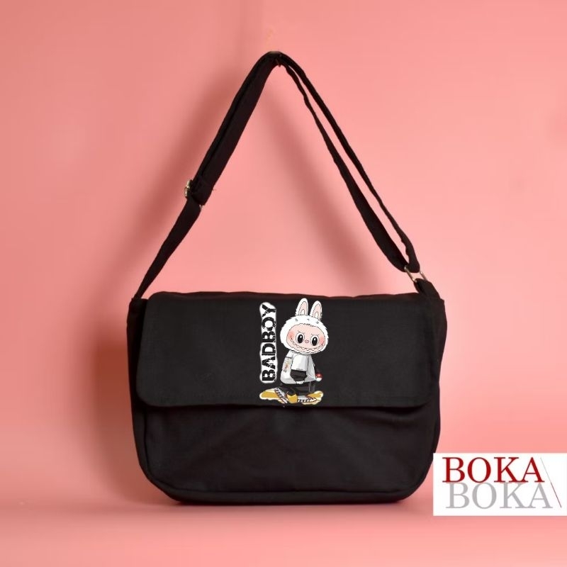 Labubu so cute canvas crossbody bag, A4 form with snap-on pocket ...