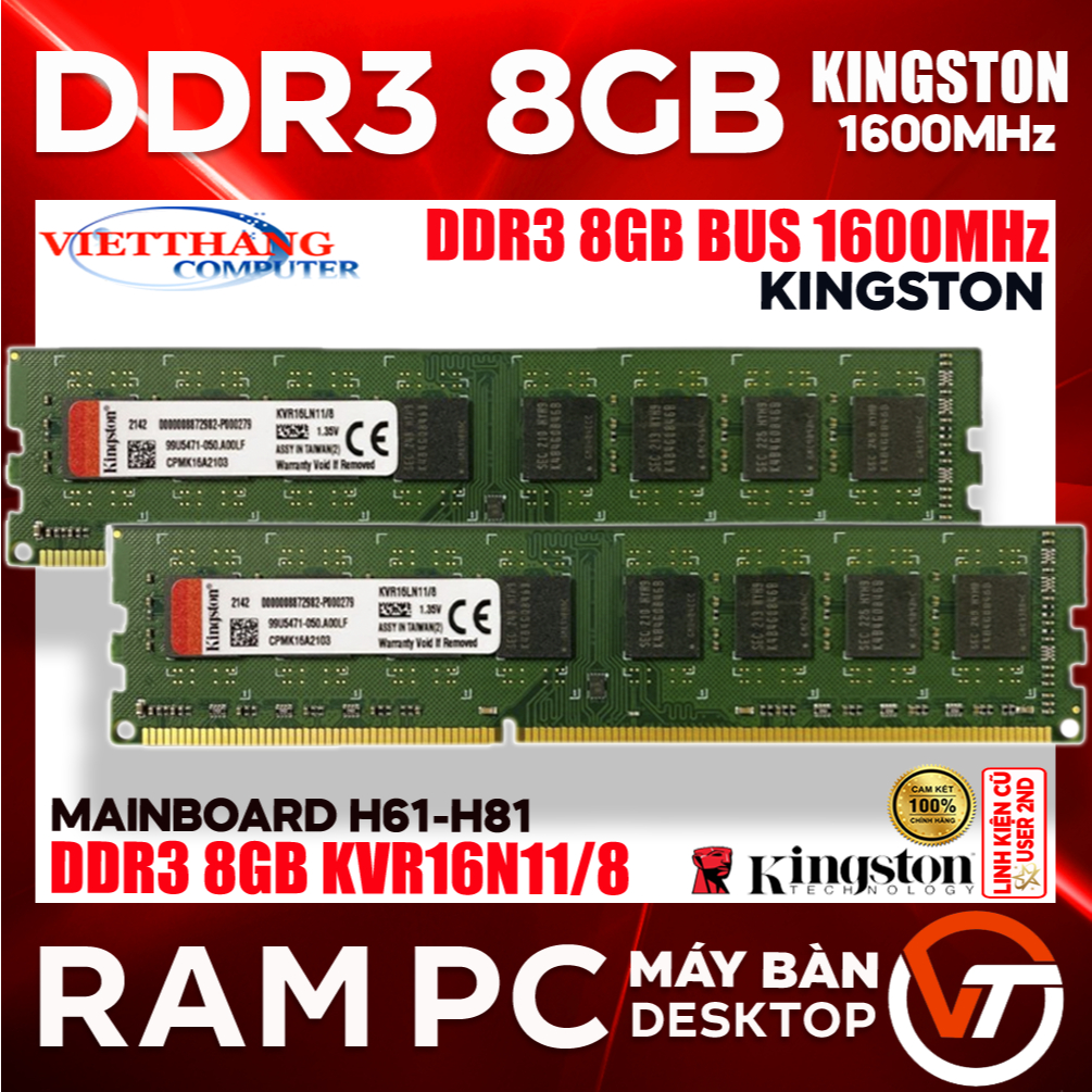 Kingston KVR16N11/8 Computer Ram 8GB DDR3 Bus 1600MHz Disassemble synchronous machine Install ...