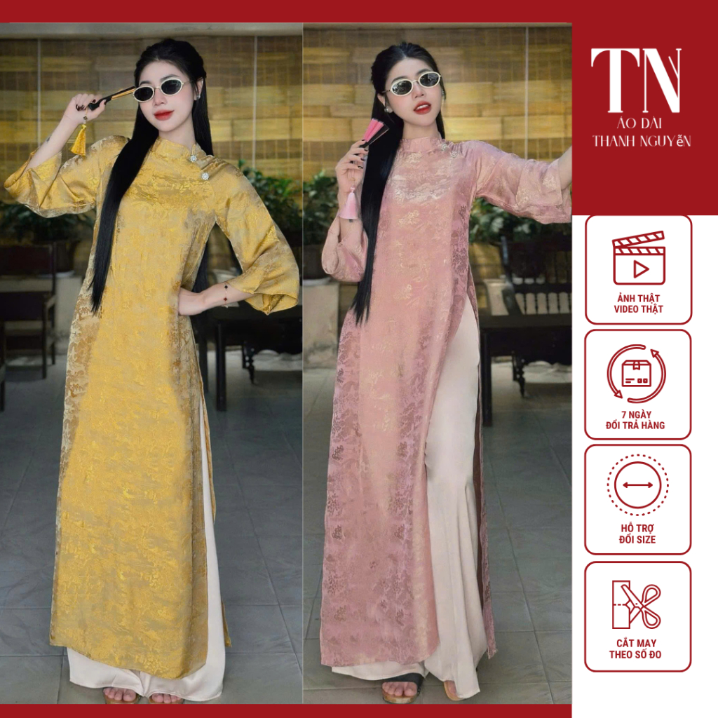 Silk Brocade Ao Dai " Thuy Mac ", 2-Layer Straight Ao Dai with High ...