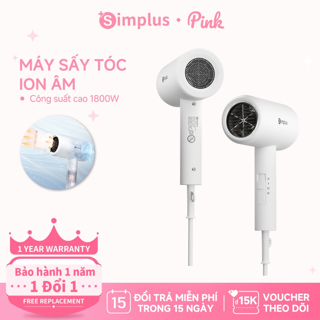 Simplus Pink Hair dryer 1800W - High capacity, multi-function drying ...