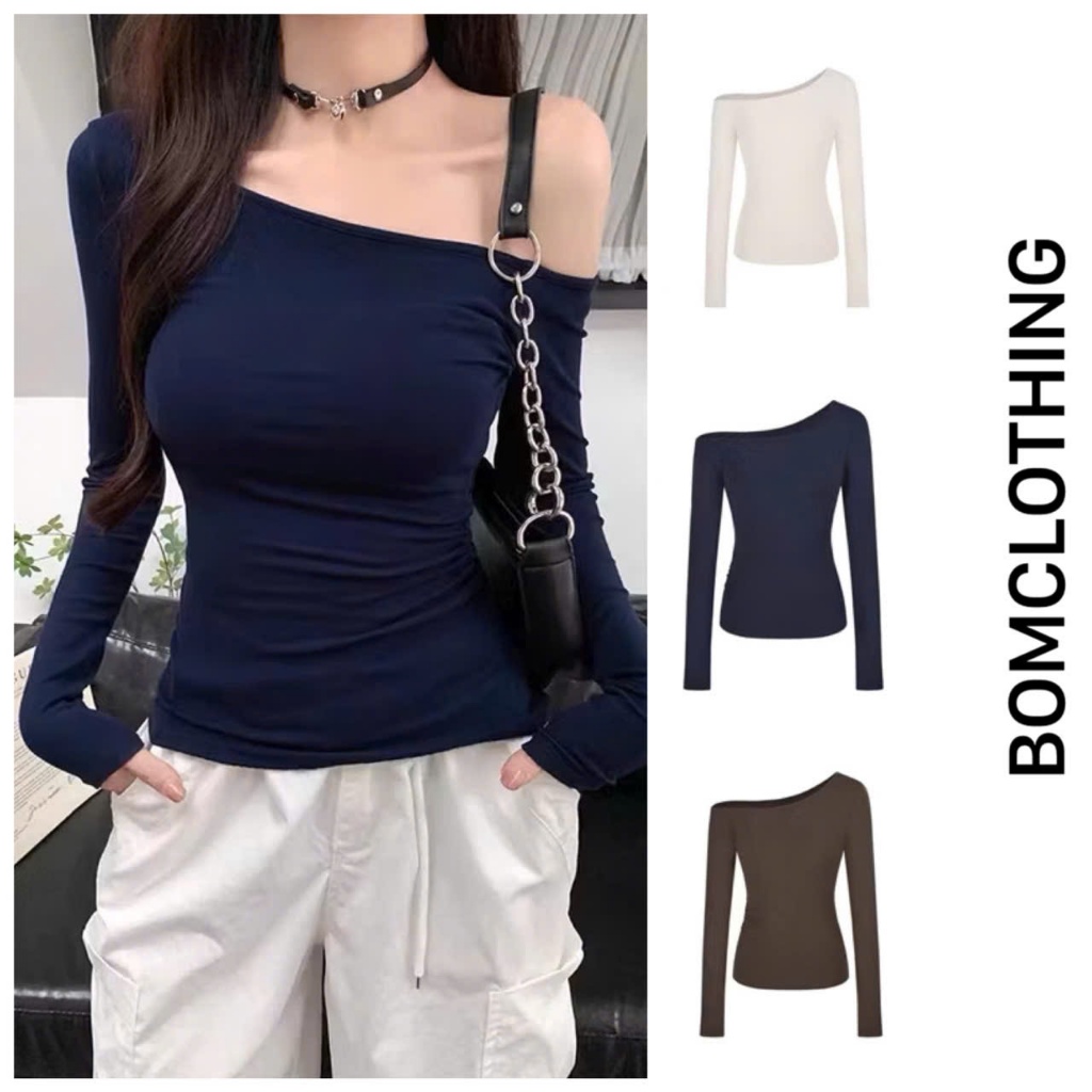 Women's Off-the-Shoulder Long-Sleeved Bodycon Shirt Super Sexy QC Zip ...