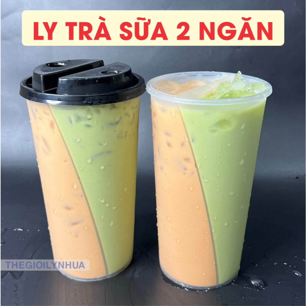 Combo 10 sets of 2-compartment milk tea cups, 2-compartment super thick ...