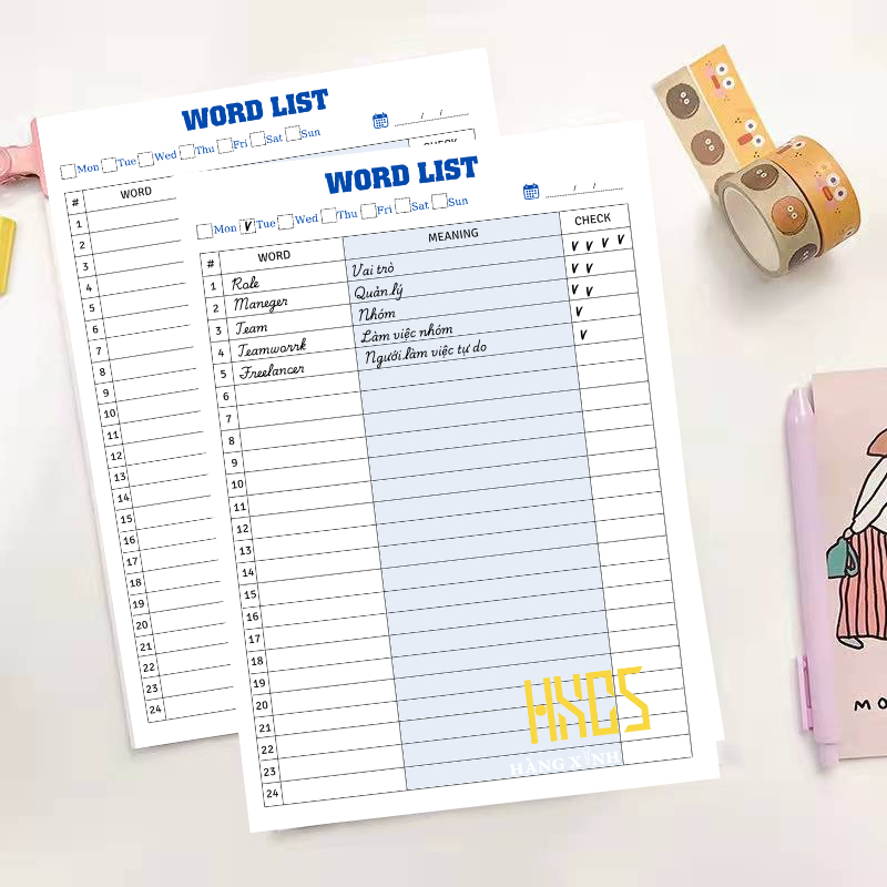 Word List vocabulary learning paper used to remember words in B5 size, printed on one side ...