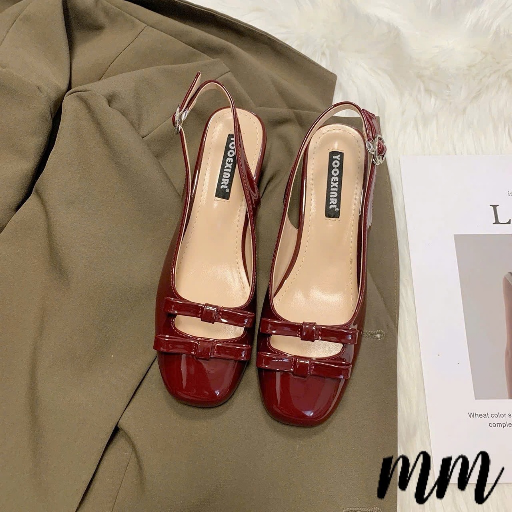 Very beautiful plum red bow Sandal, super quality shiny leather, full ...