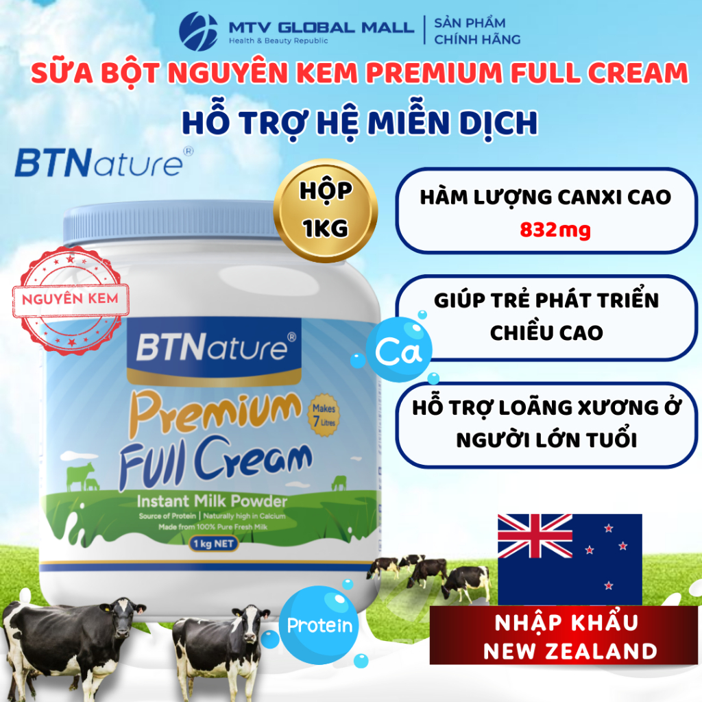 T5 [ Date May 2025] Btnature Premium Whole Milk Powder 1kg Box Calcium ...
