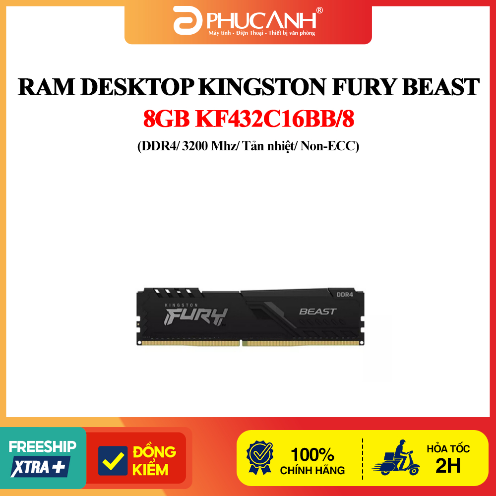Kingston FURY Beast 8GB Internal Memory KF432C16BB/8 (DDR4/ 3200 Mhz/ Heatsink/ Non-ECC ...