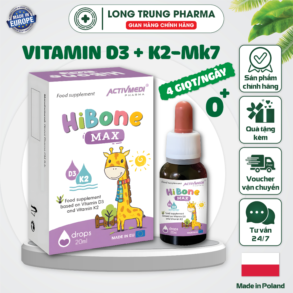 Hibone Max [+GOOD GIFT] Vitamin D3K2 Helps enhance calcium absorption ...
