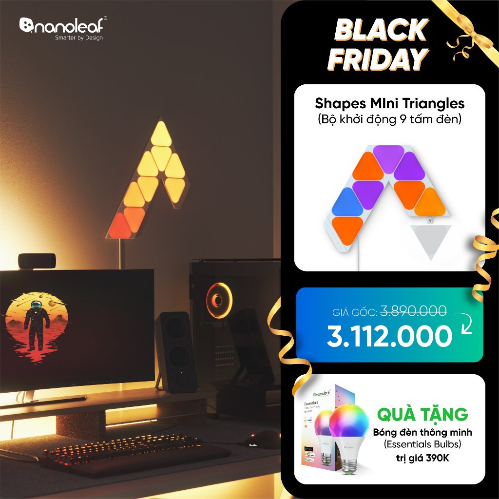 Nanoleaf Shapes Mini Triangle LED RGB smart assembly light with 9 light ...