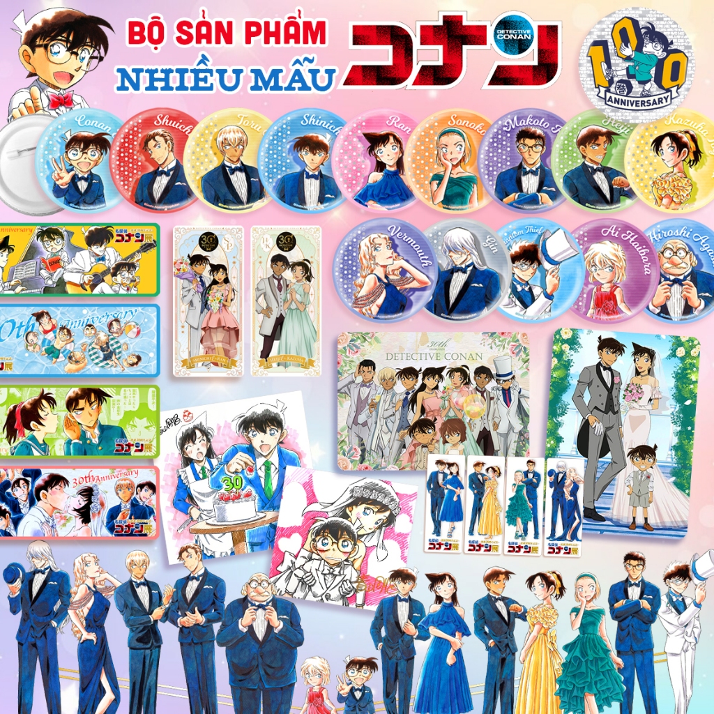 Famous DETECTIVE CONAN product set - badge, bookmark, corner card ...