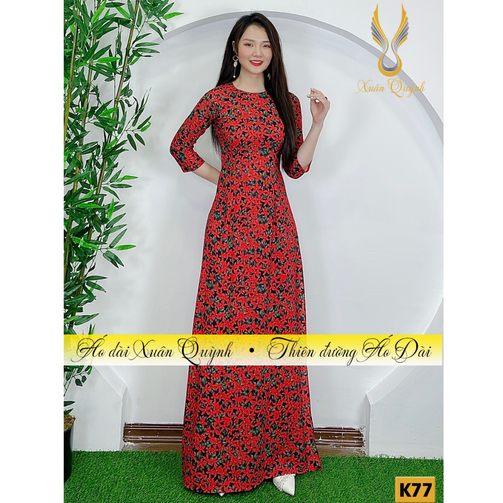 Charming, Elegant Red Floral Pattern Ao Dai Soft Habutai Silk K77 ...