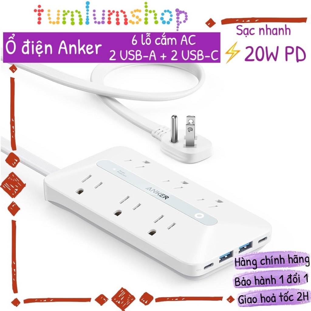 New design Anker power outlet with 2 USB-C charging ports 20W 6 power ...