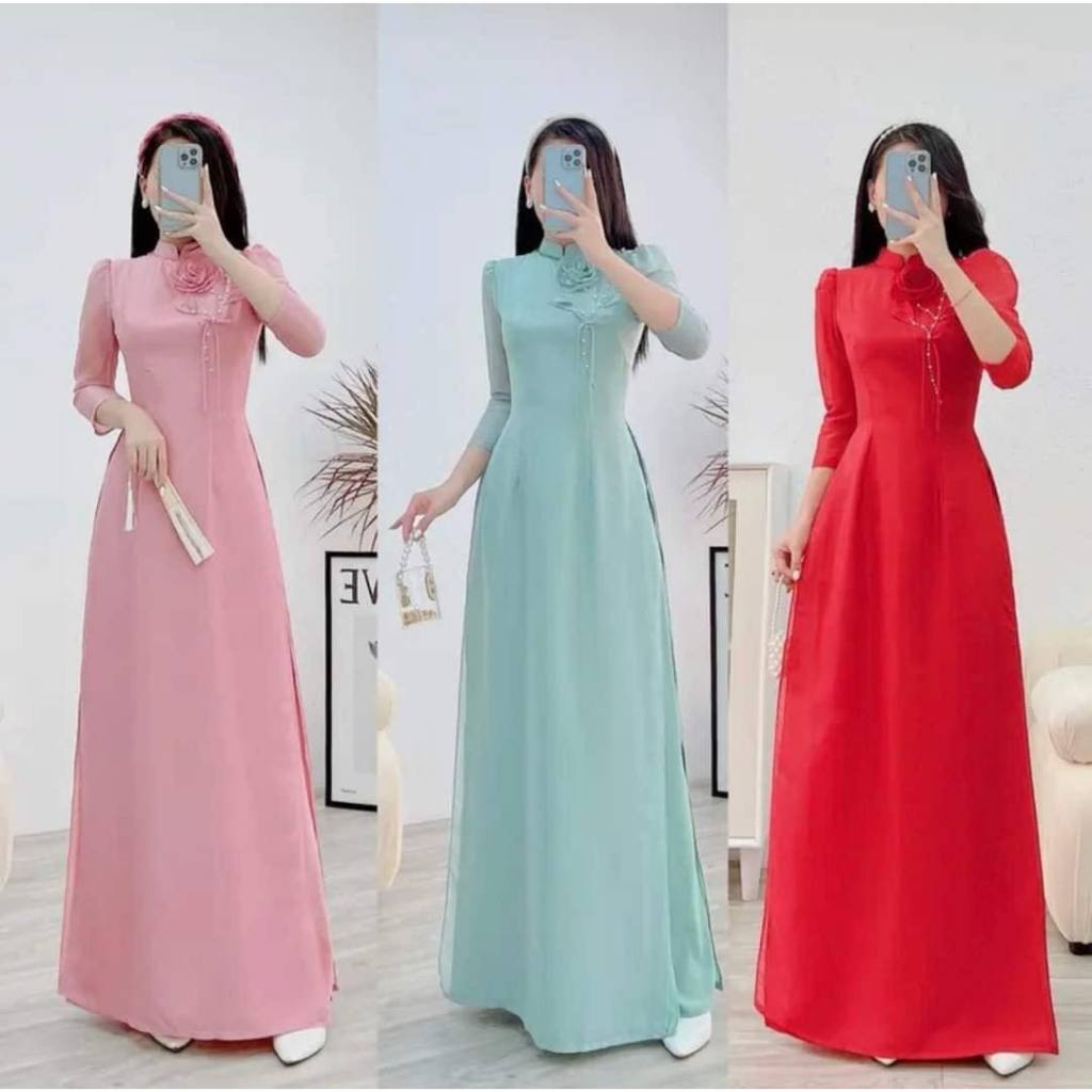 2-layer 4-panel ao dai model, traditional floral ao dai model - Thuy ...