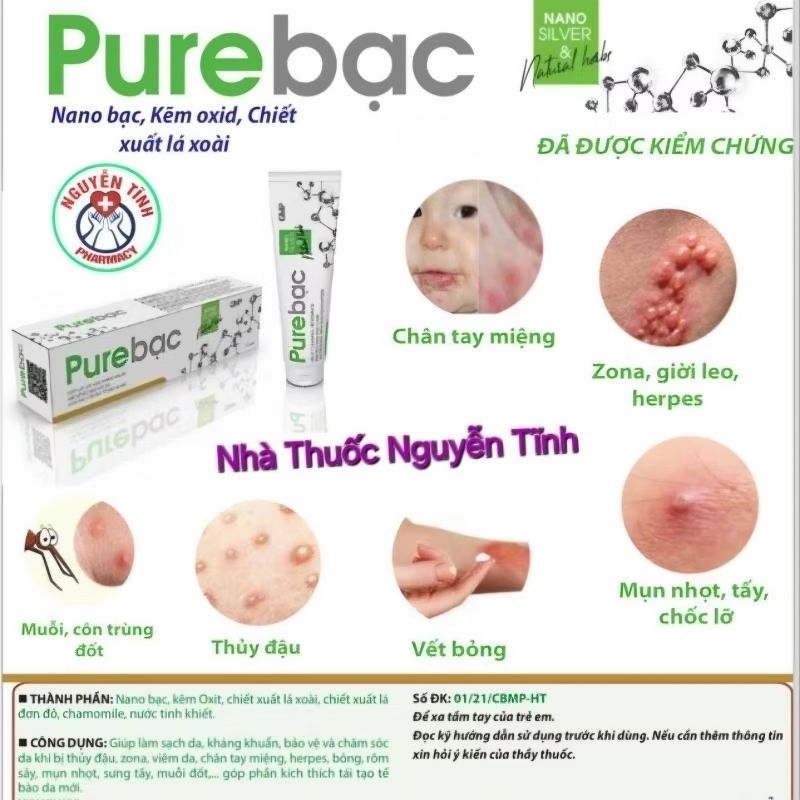 Pure silver antibacterial skin cream, protects skin, prevents ...