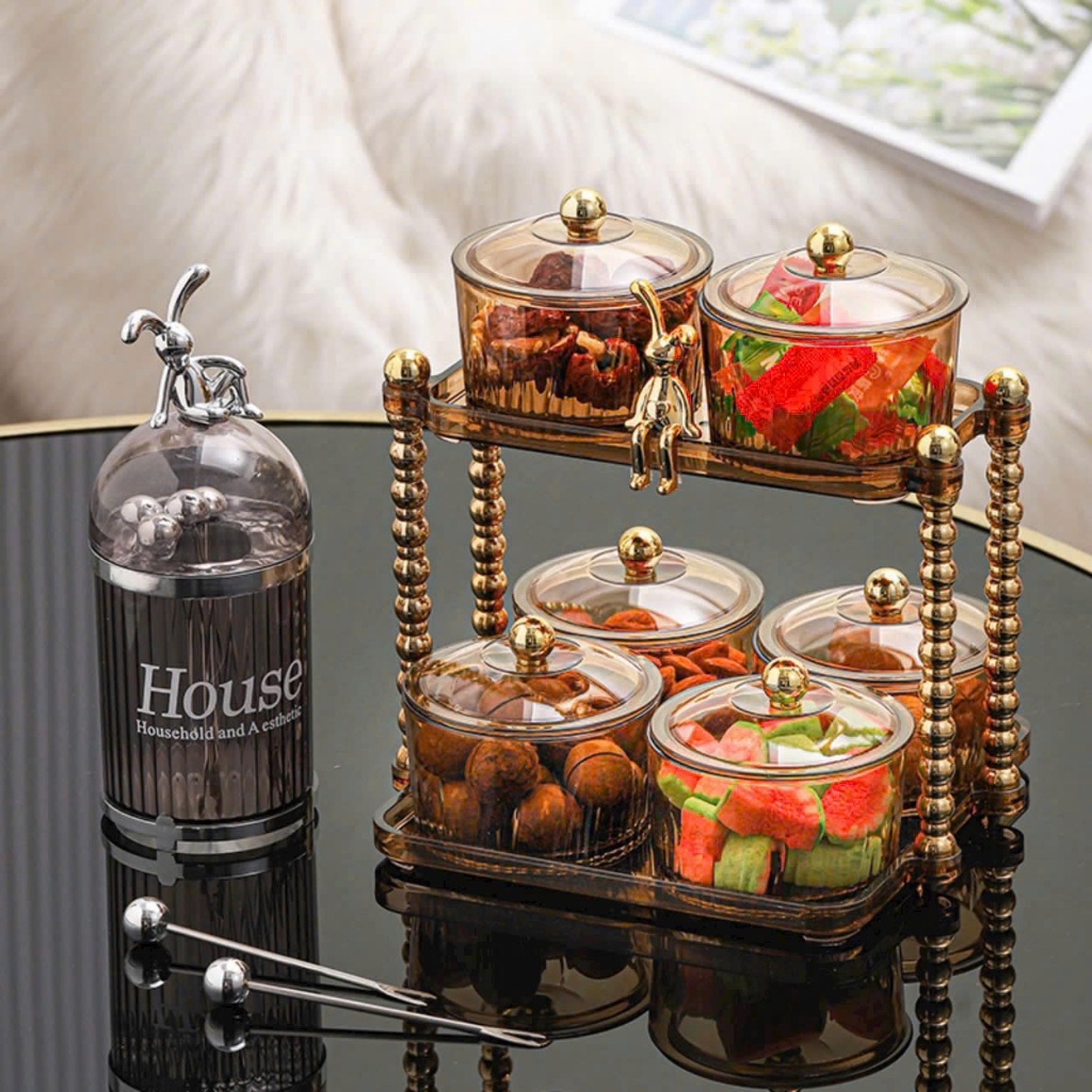 CNY 2-tier jam tray with 6 jars with high-quality lids, Decor with high ...