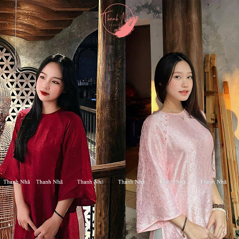 Ancient Shape Silk Brocade Ao Dai with Flared Sleeves and Wrapped ...