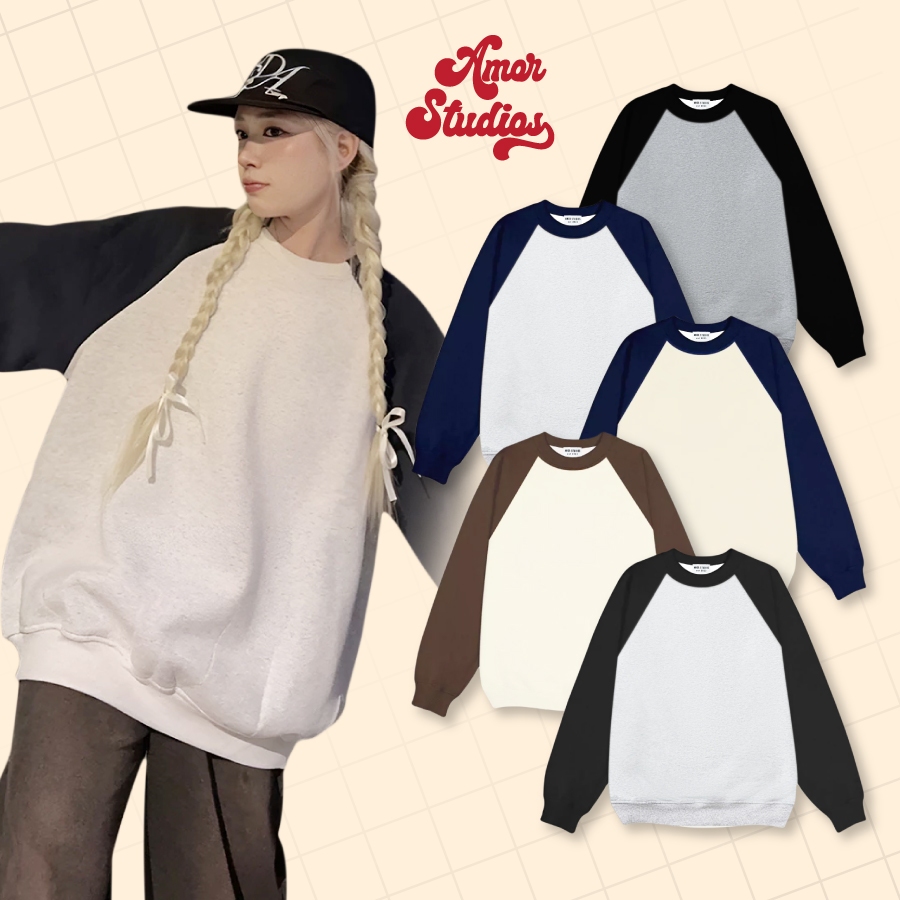(Amor Studios) unisex double-skin felt raglan sweater that can be worn by men and women up to ...