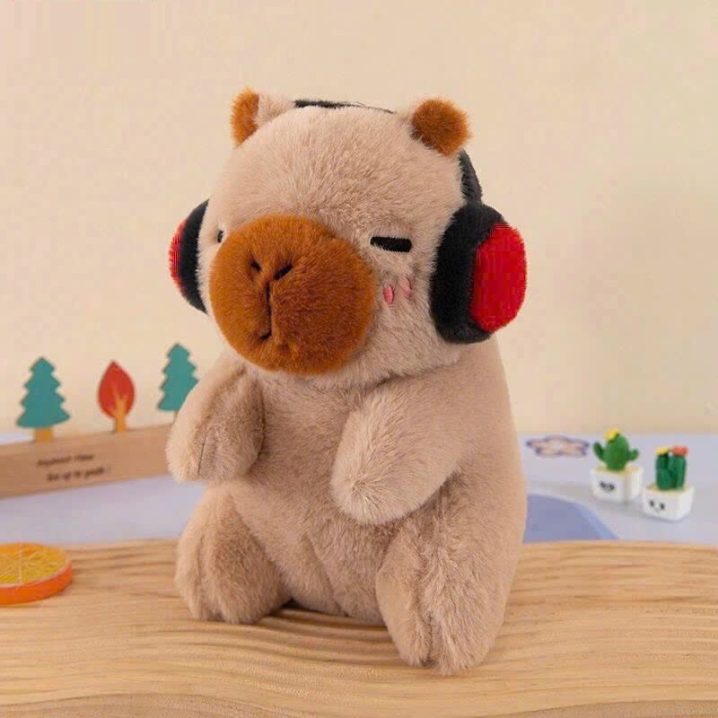 Capybara teddy bear wearing headphones - Capybara stuffed animal ...
