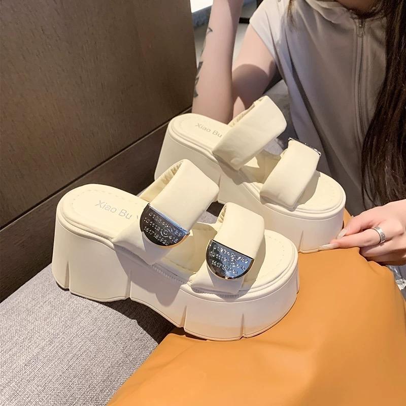 9cm high heel cross-strap sandals, QCCC bread-soled strappy sandals ...