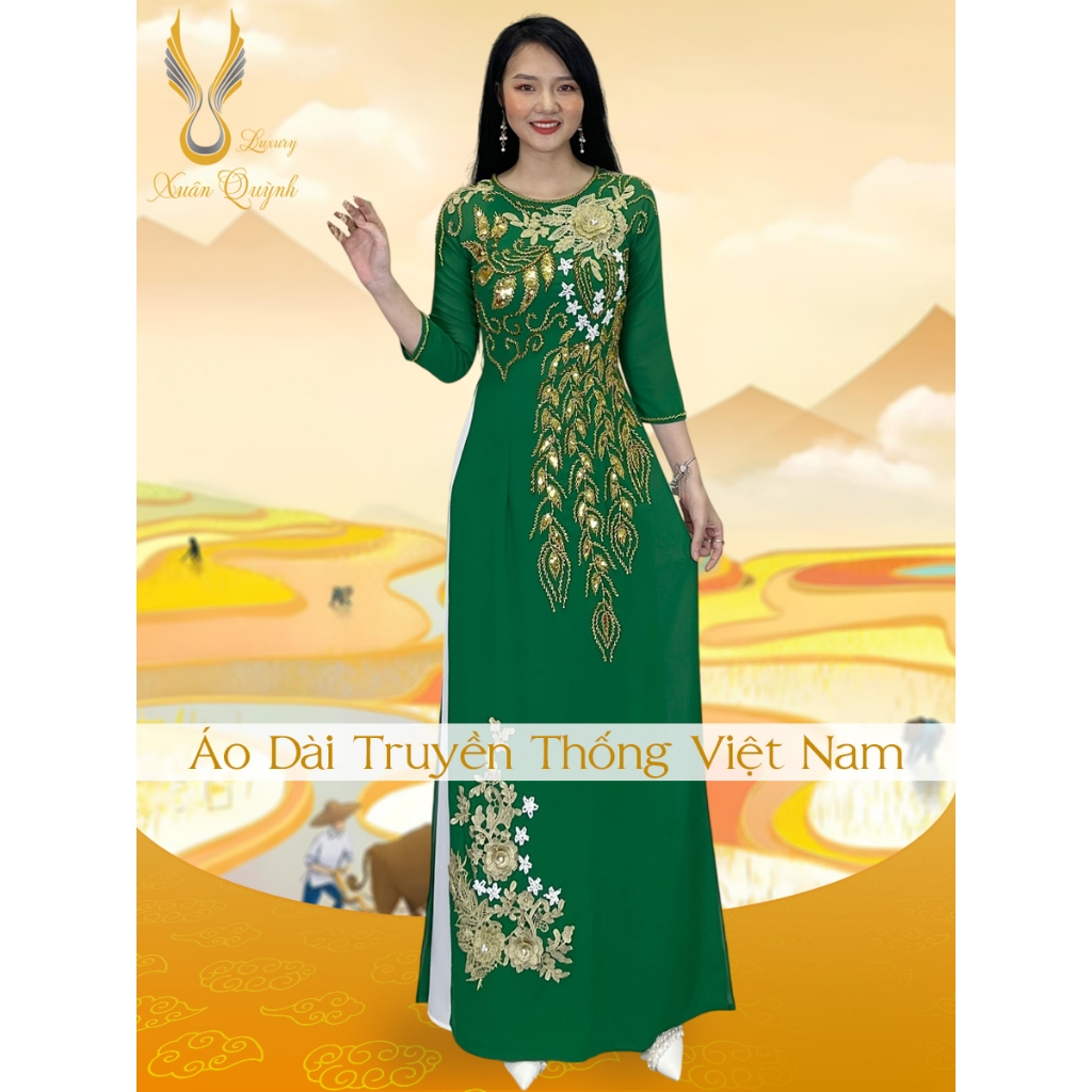 Sui Gia Ao Dai with 4-Sleeve Design, Luxurious and Noble QM12 Green - Xuan Quynh Luxury | Shopee ...